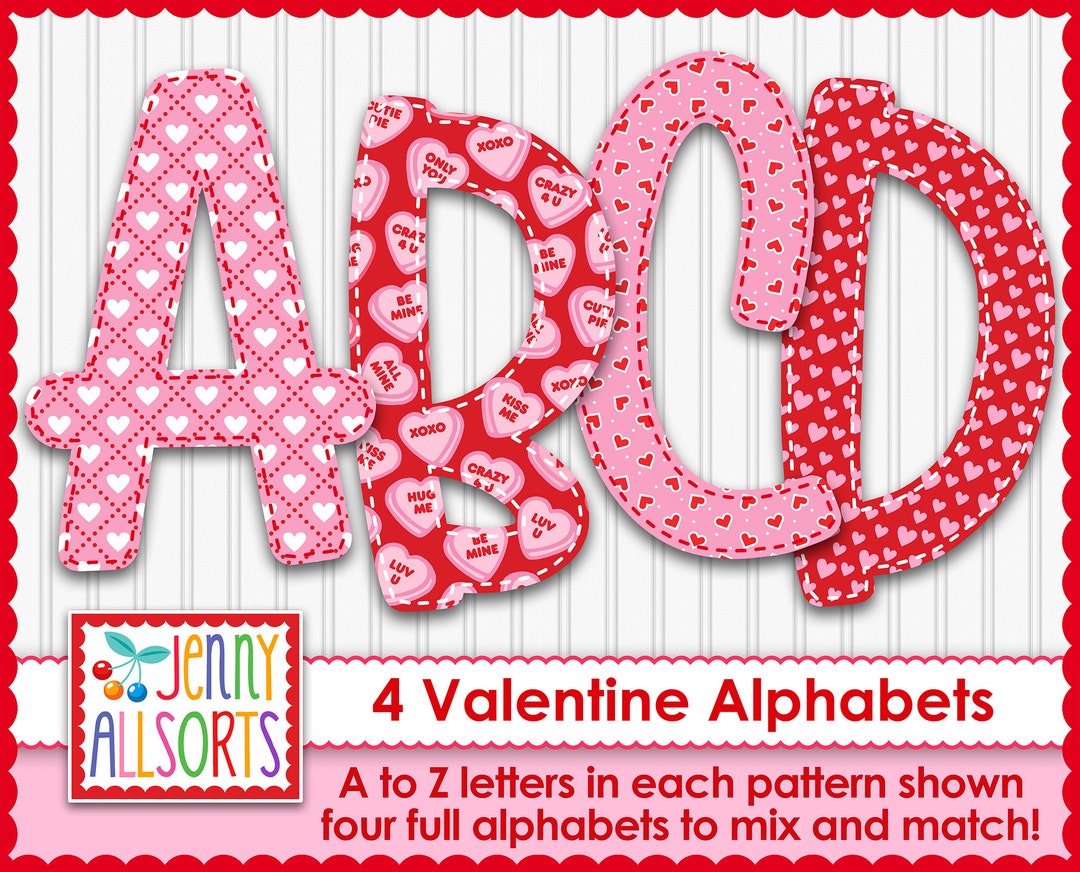 Valentine 4-alphabet Bundle for Sublimation & Design, Cute Heart Theme ...