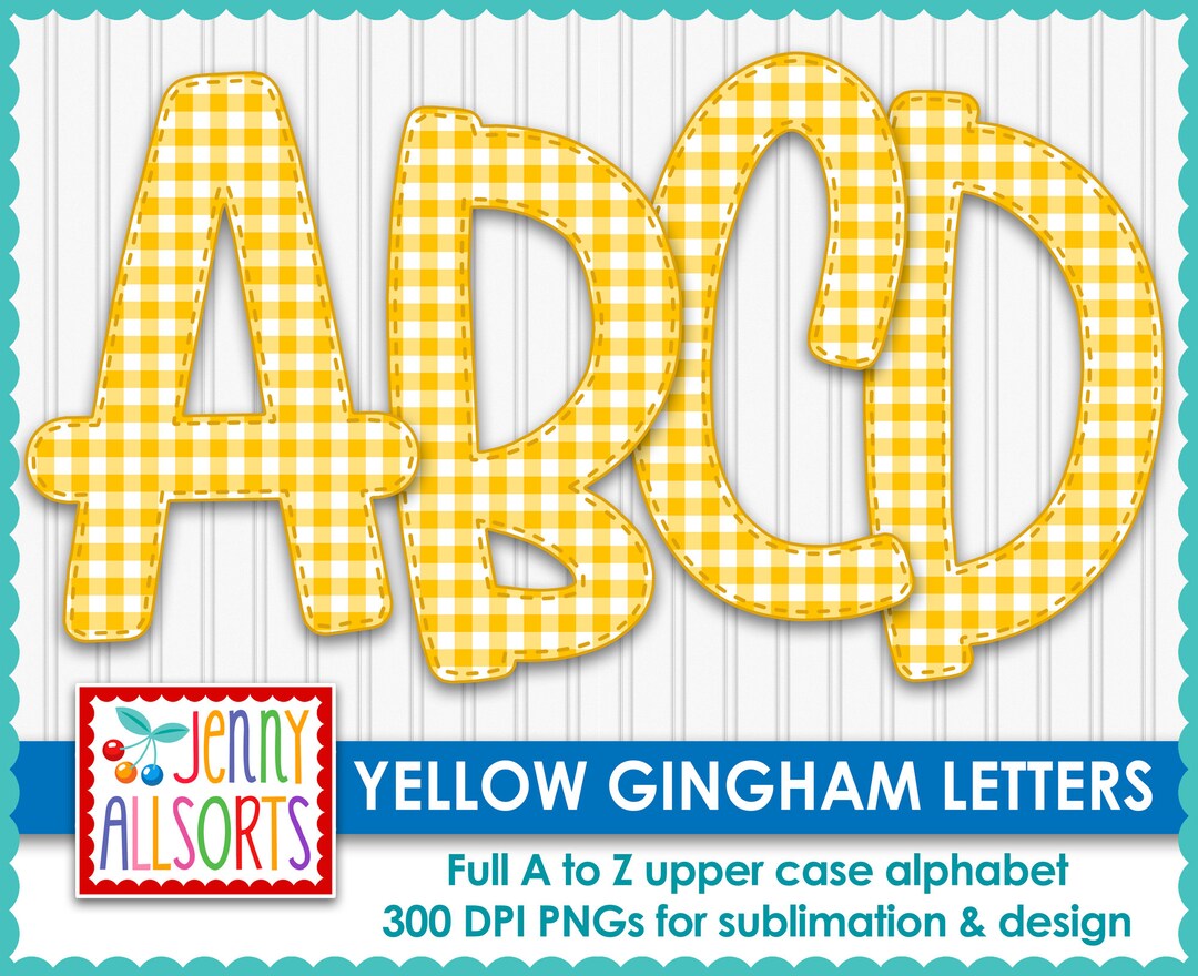Yellow Gingham Digital Alphabet - Sublimation & Design 10" Digital ...