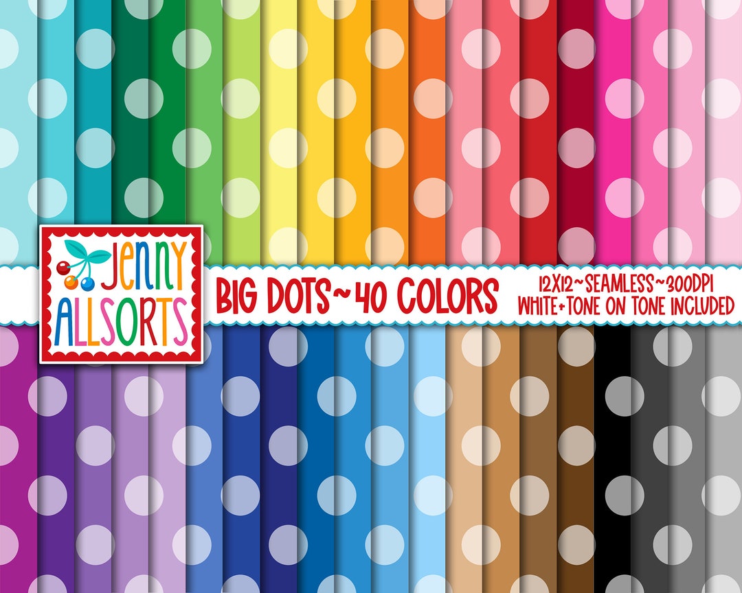 Big Dots Digital Papers - 40 Rainbow Colors With White or Tone Dots, 80 ...