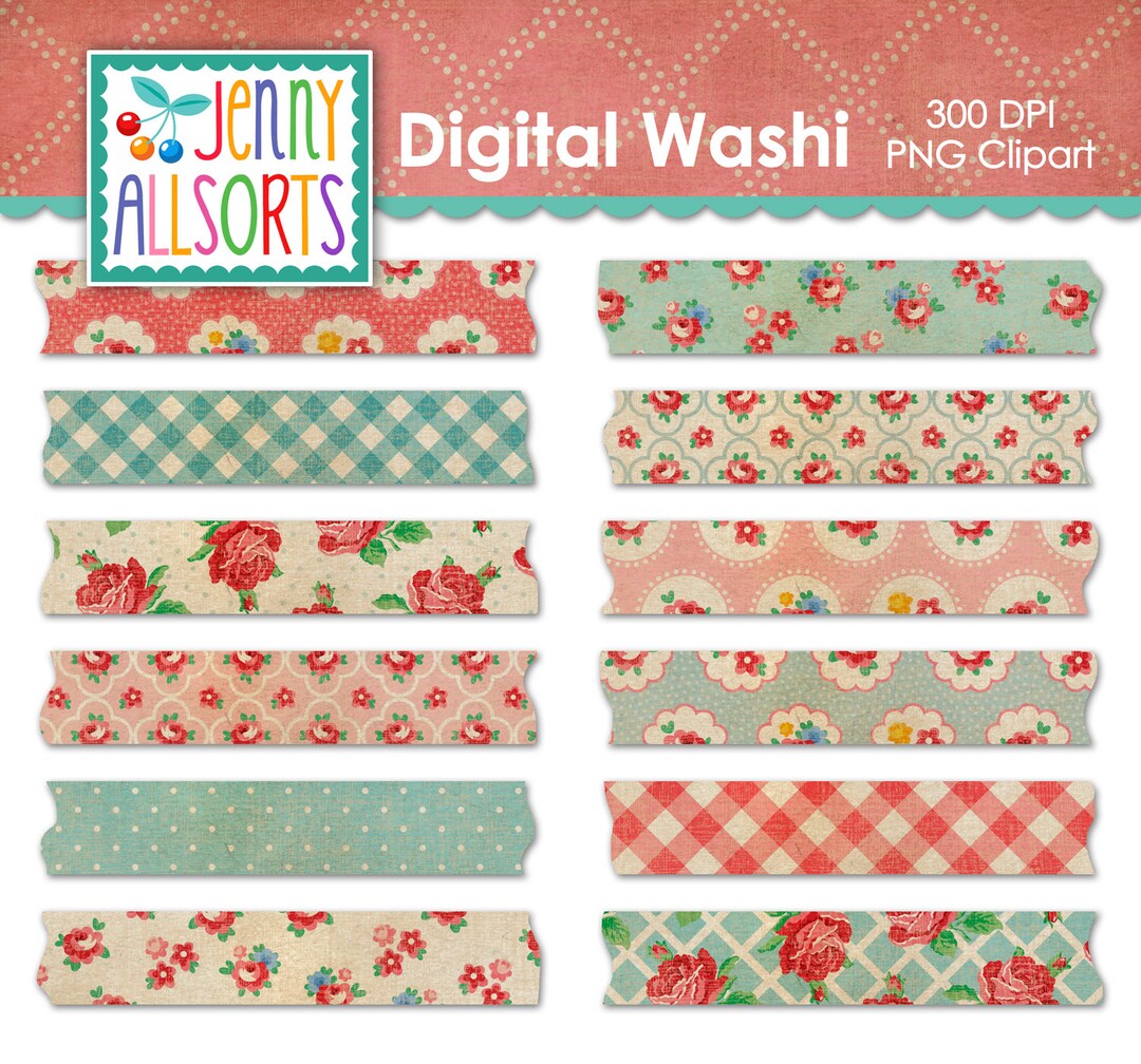 Shabby Rose Digital Washi Tape Clip Art, Graphic Download, Clipart ...