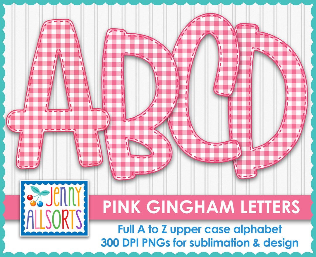 Pink Gingham Digital Alphabet for Sublimation & Design, 10" Digital ...