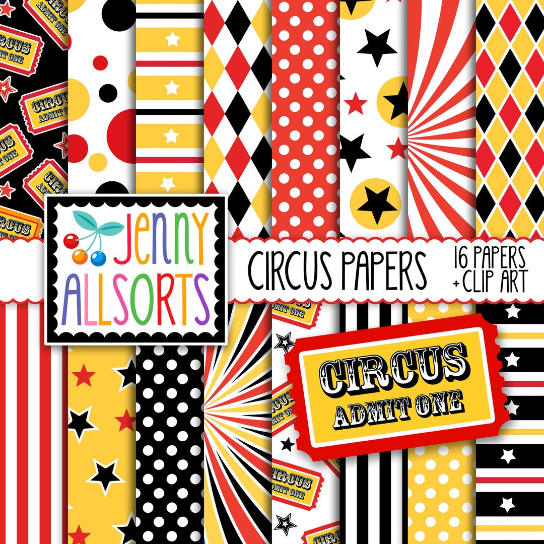 Circus Digital Paper & Clipart - Carnival Red Black Yellow, Printable ...