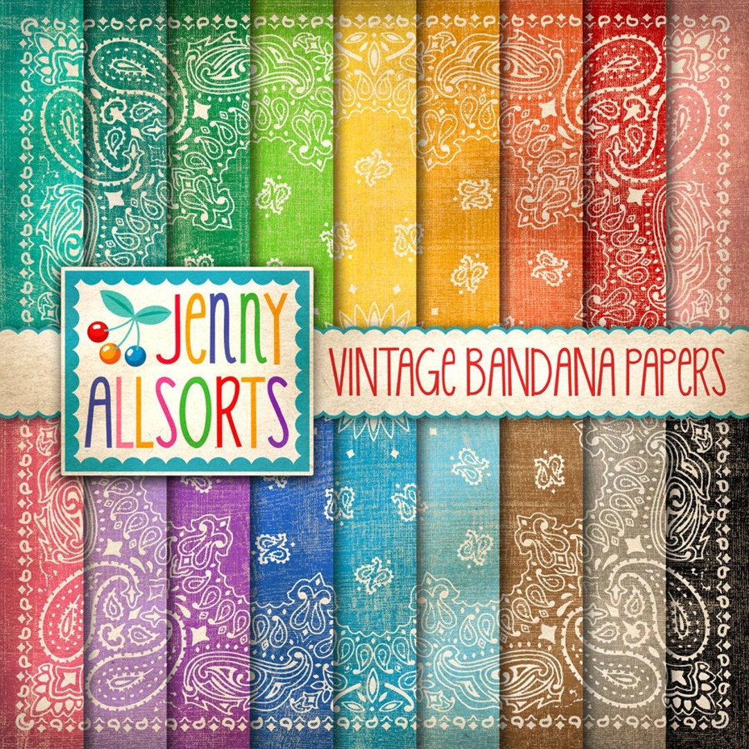 Vintage Bandana Digital Design Papers - 18 Colors, Worn Bandana Texture ...