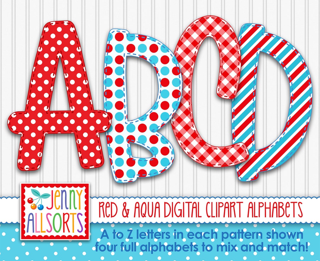 Red Aqua 4-alphabet Bundle for Sublimation & Design, Fun Digital ...