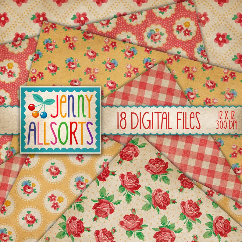 Vintage Shabby Yellow Rose Digital Papers + Clipart - Farmhouse Cottage ...