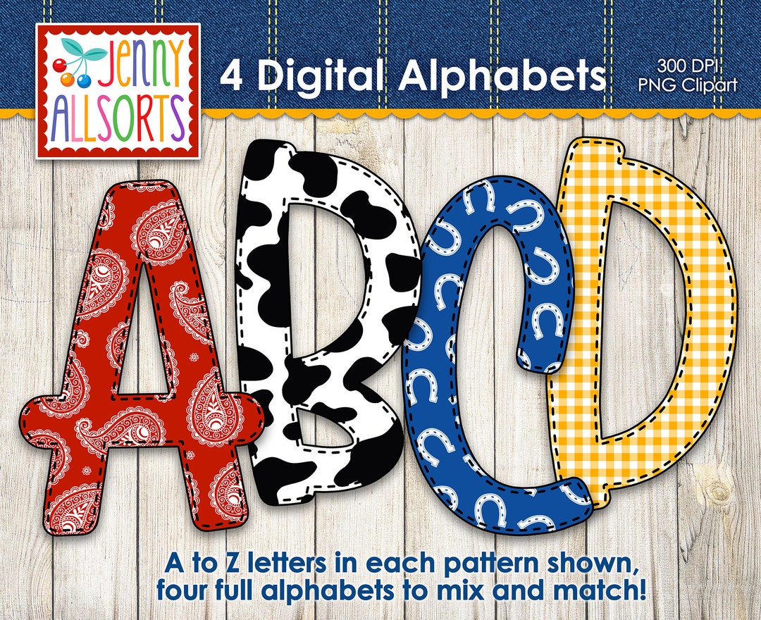 Western Cowboy 4-alphabet Bundle for Sublimation & Design, Digital ...