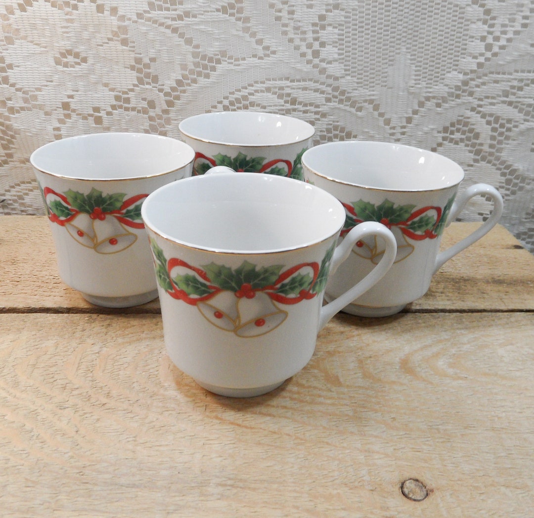 Sango Christmas China, Sango Christmas Coffee Cups, Set of 4, Holiday ...
