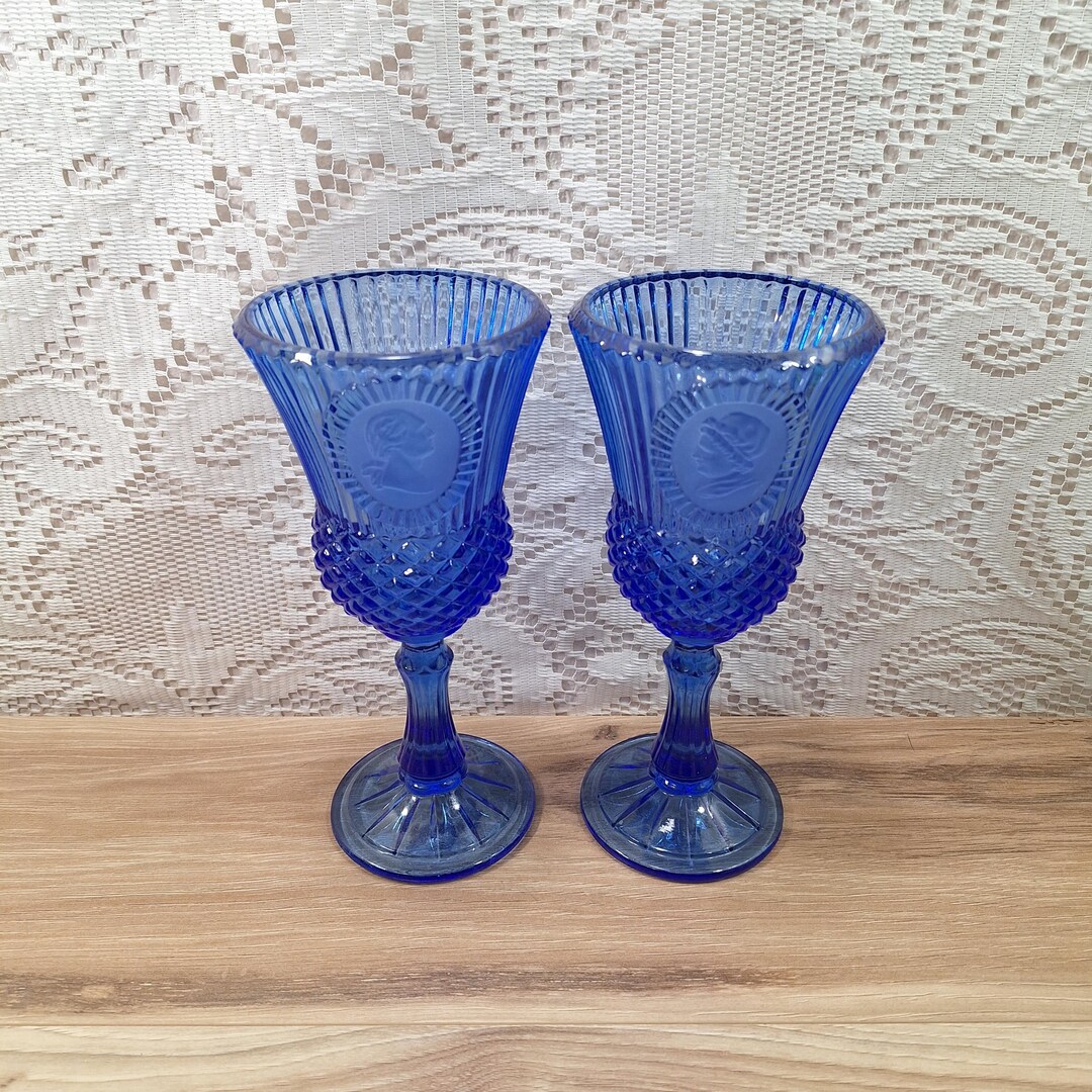 Avon Glassware, Avon Blue Goblet, Avon George and Martha, George Cameo ...