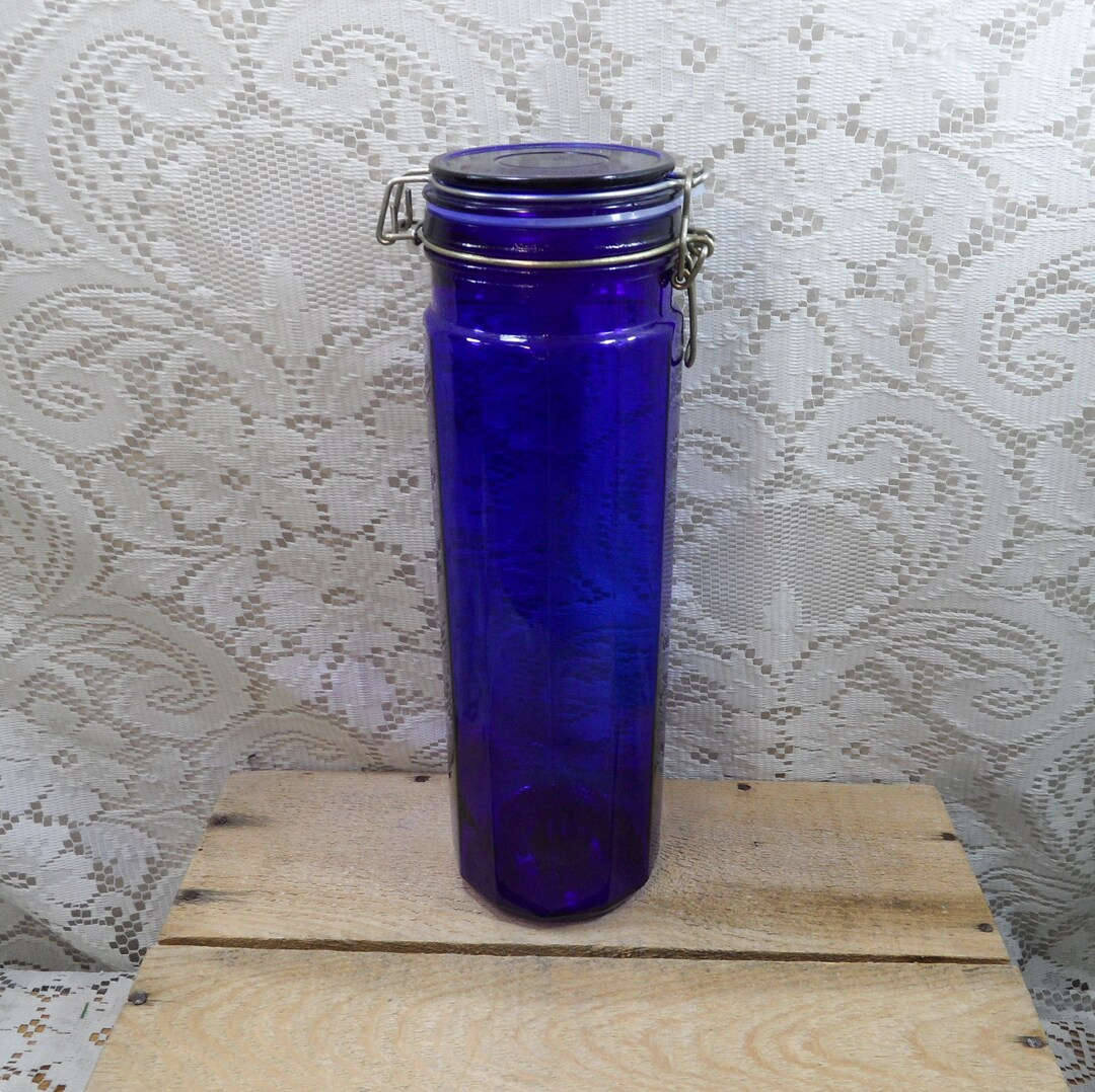Wire Bale Canister, Cobalt Blue Canister, Blue Glass Canister, Blue ...