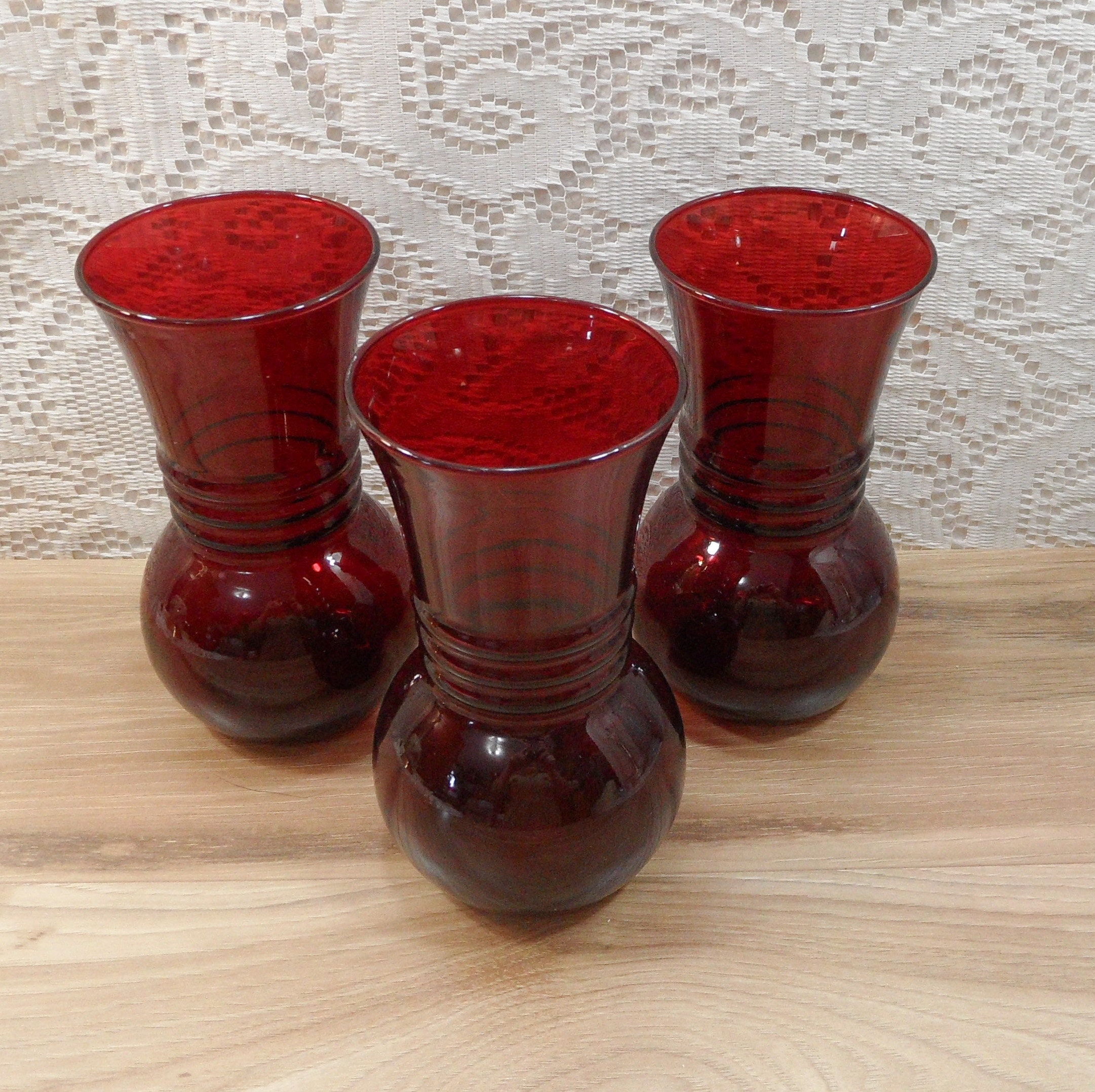 Red Vase, Red Glass Vase, Anchor Hocking Red Glass Vase, Ruby Red Vase ...