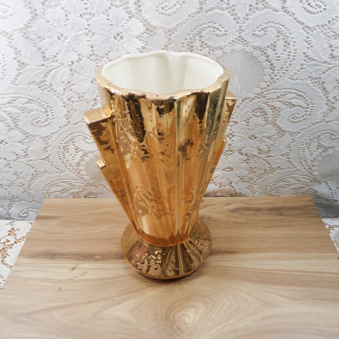 Weeping Gold Vase, 22 KT Gold Finish, Vintage Gold Vase, American ...