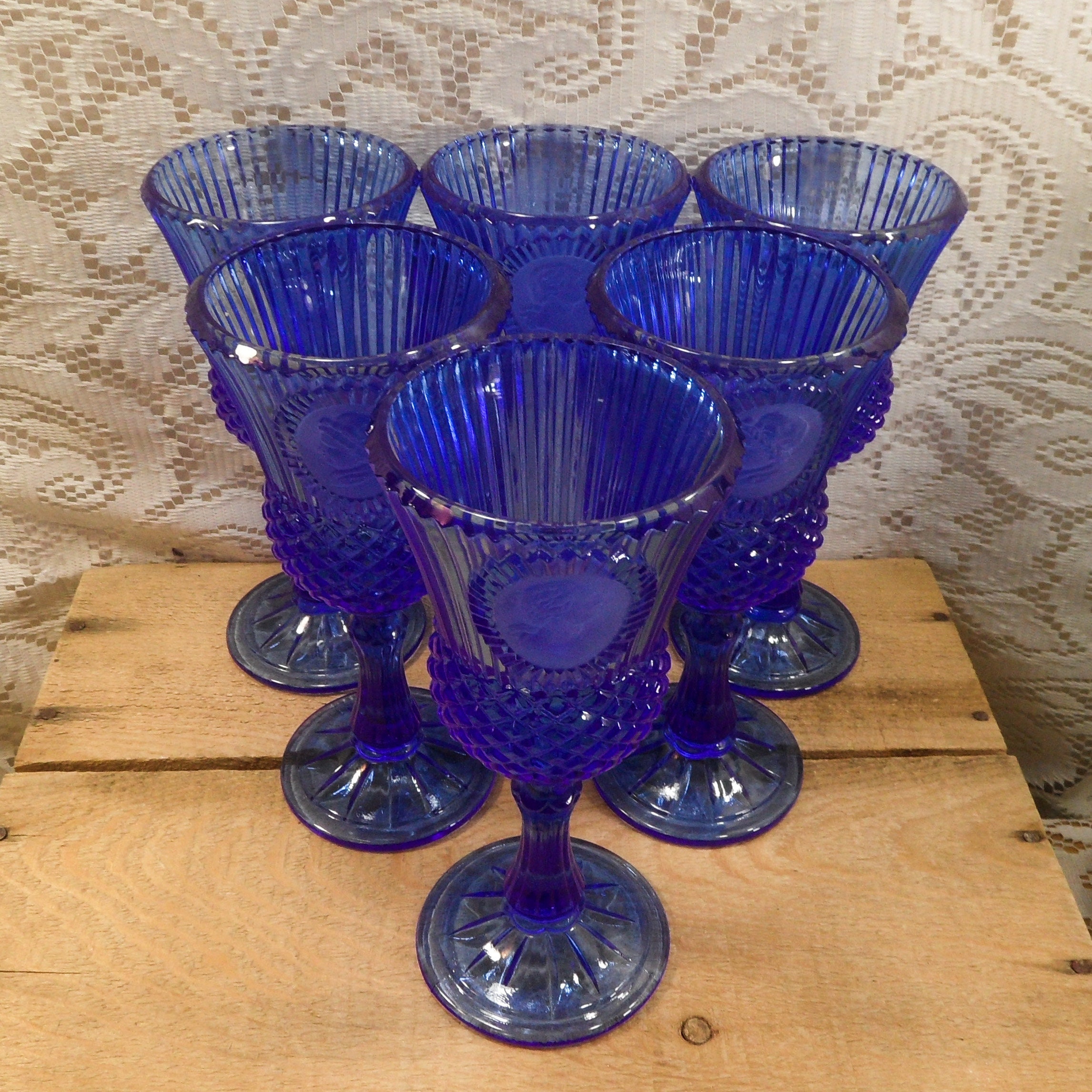 Avon Glassware, Avon Blue Goblet, Avon George and Martha, Washington ...
