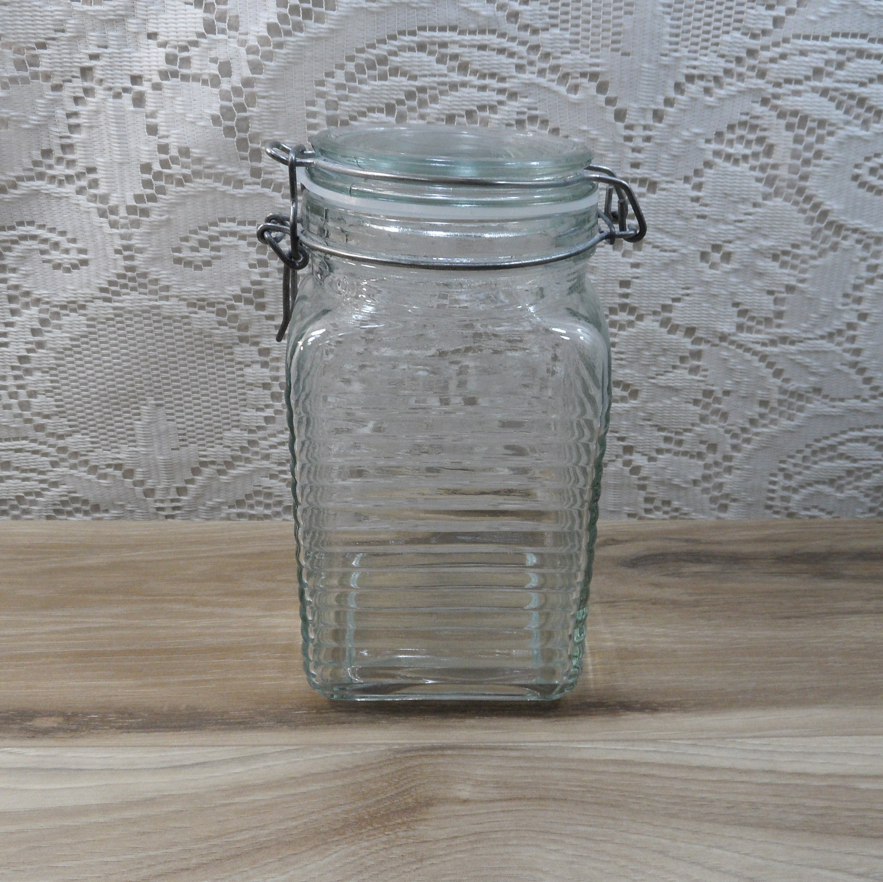 Glass Canister, Ribbed Glass Canister, Wire Bale Canister, 7 1/2 Inches ...