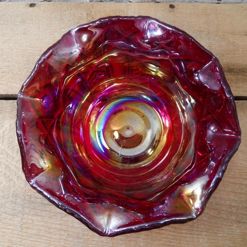 Red Carnival Glass Candy Dish, Imperial Glass Candy Dish, Hobstar Candy ...