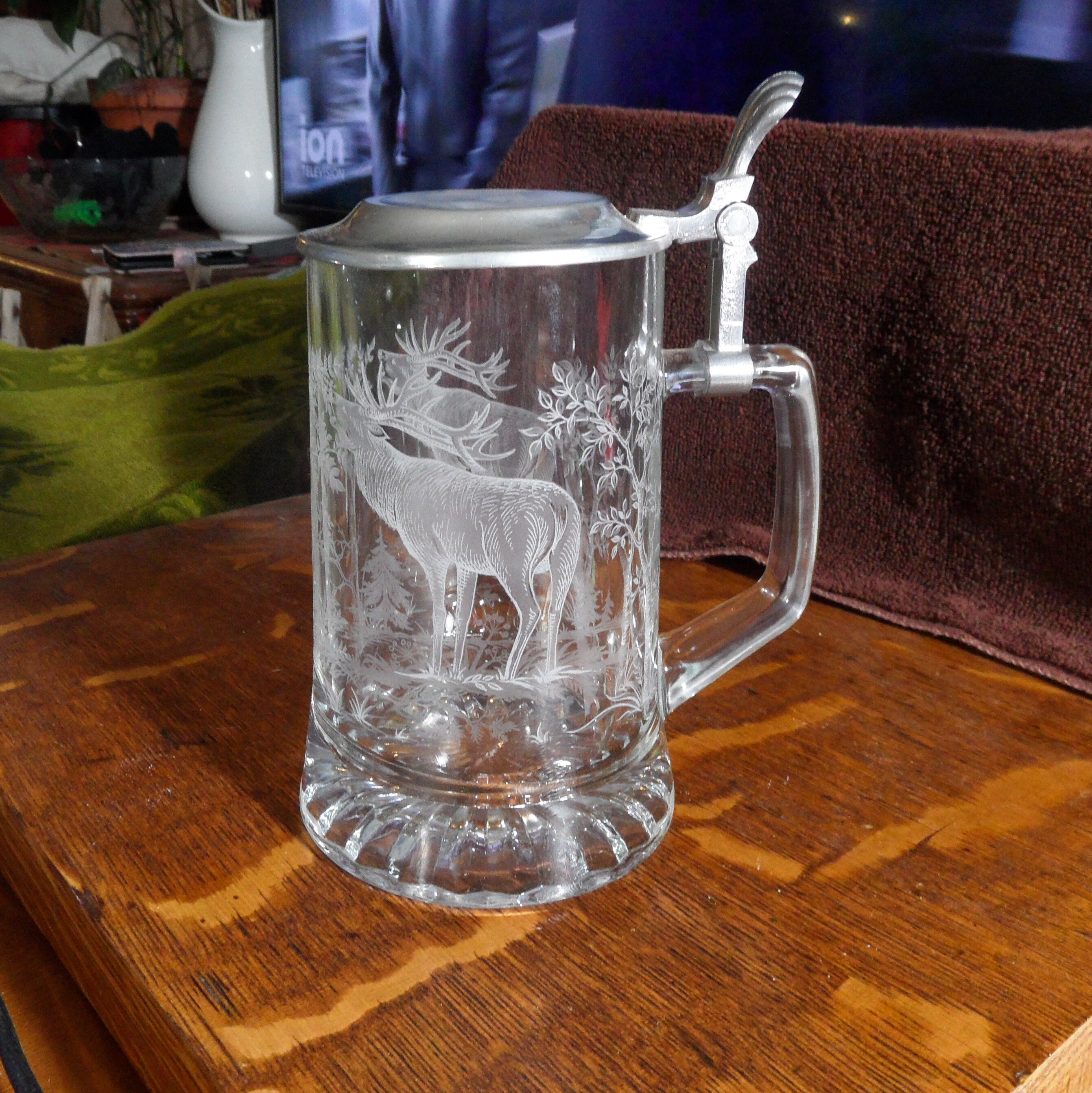 Beer stein Etched Glass beer stein Deer beer stein Gift for - Etsy.de