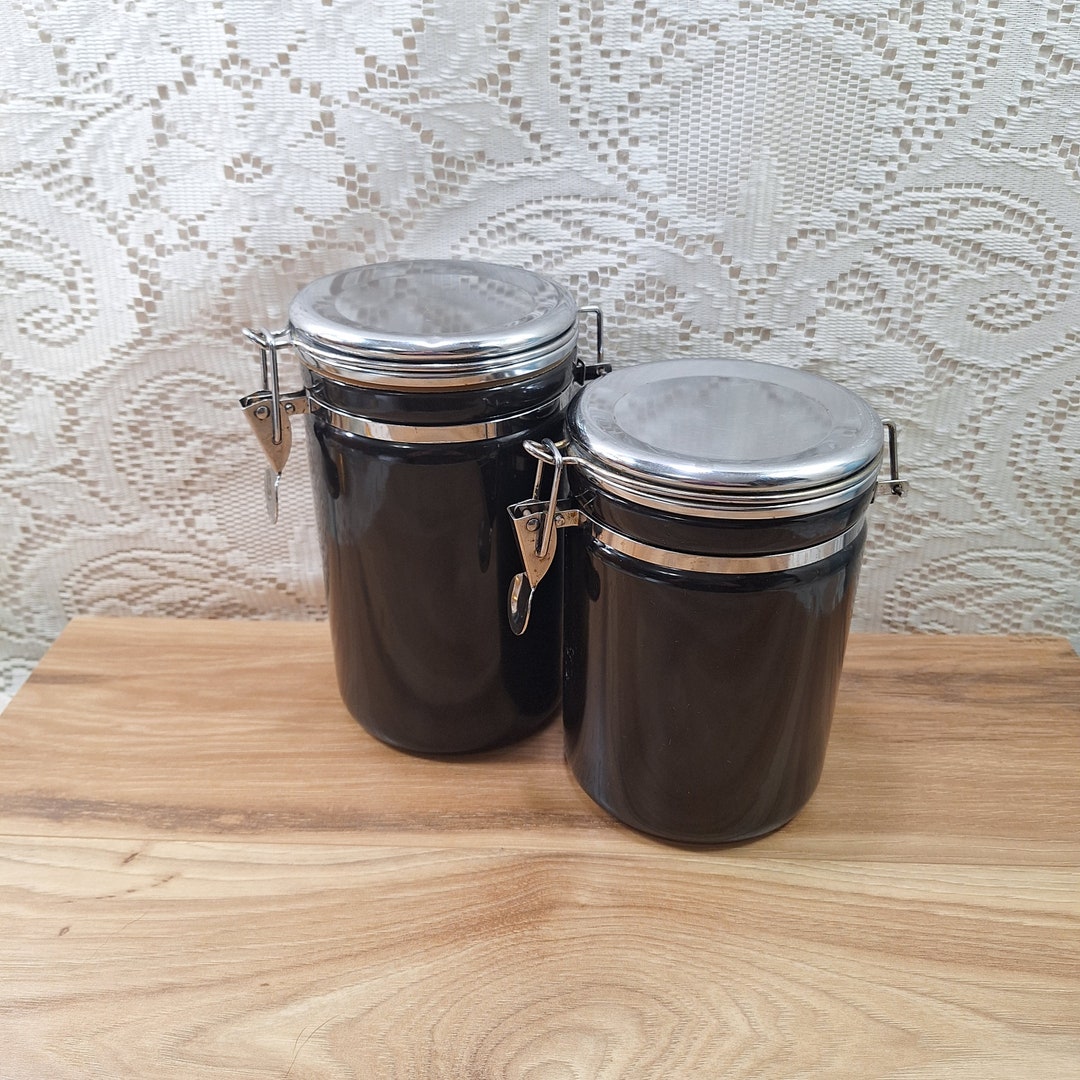 Hinged Lid Canister, Black Canister, Locking Lid Canister, Ceramic ...