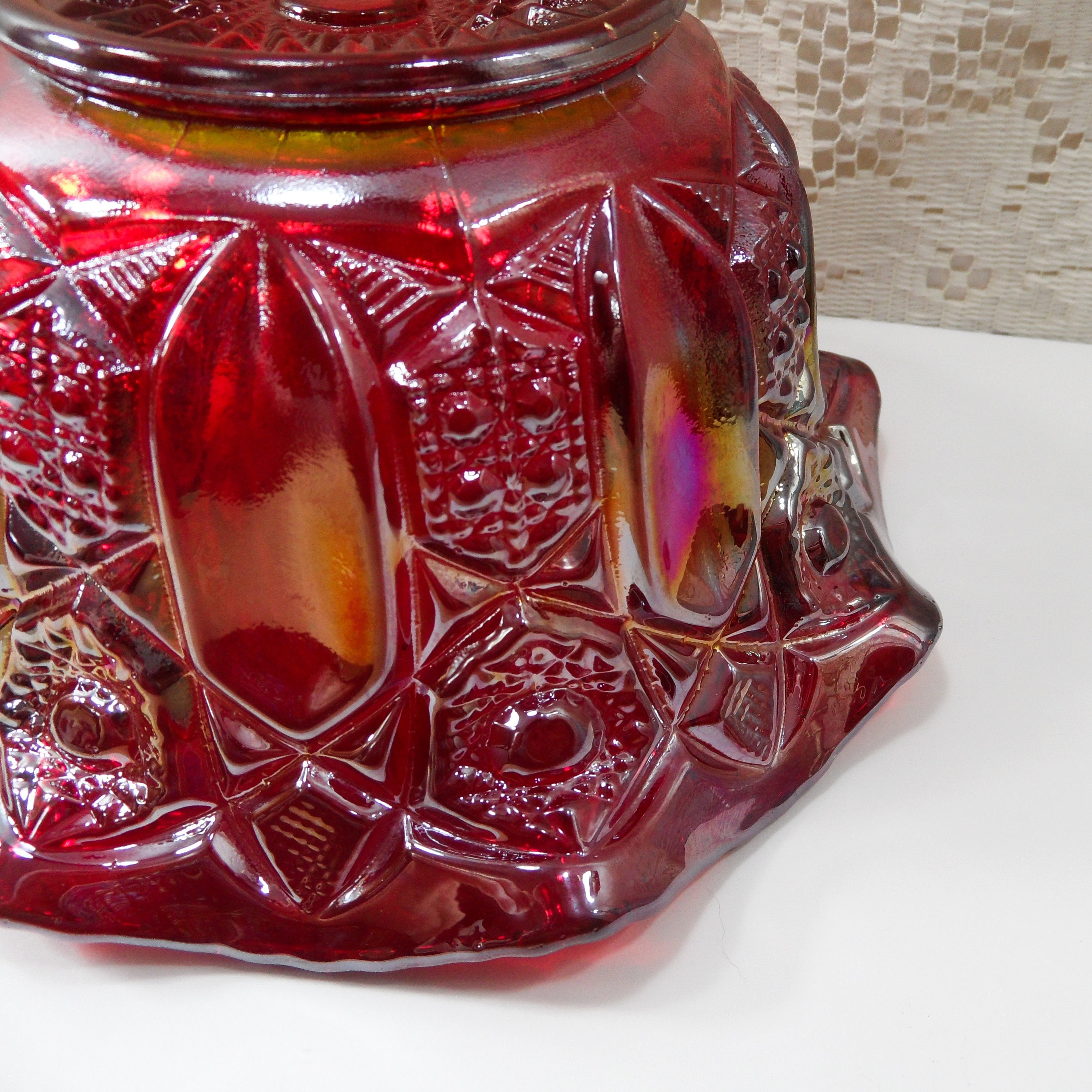 Red Carnival Glass Candy Dish, Imperial Glass Candy Dish, Hobstar Candy ...
