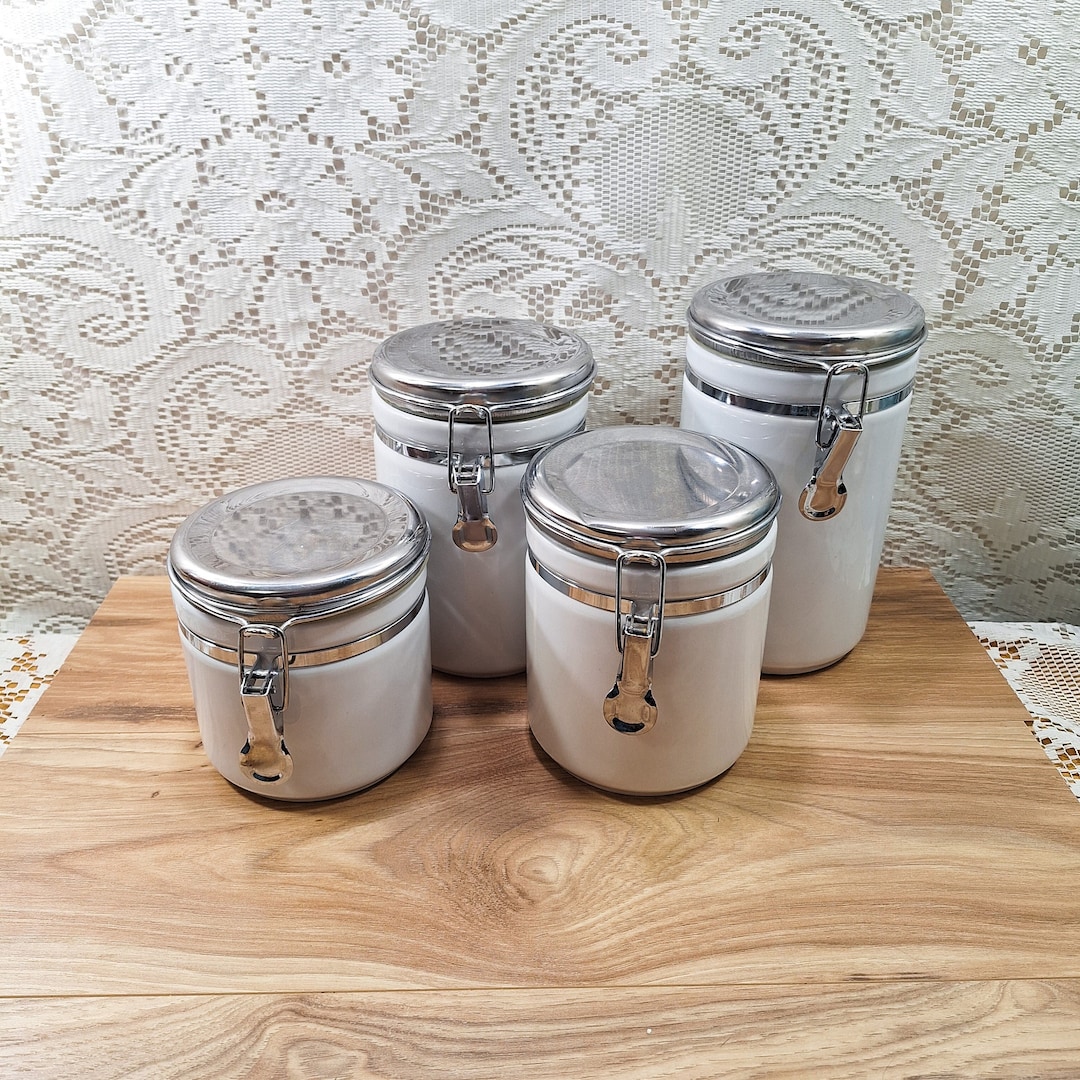 Hinged Lid Canister, Anchor Hocking Canister, White Canister, Ceramic ...