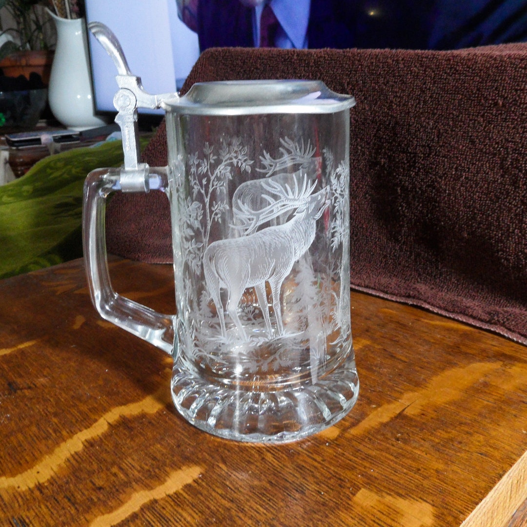 Beer Stein, Etched Glass Beer Stein, Deer Beer Stein, Gift for Dad ...