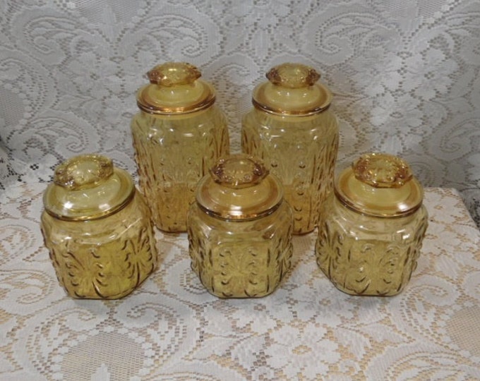 Glass Canister, Federal Glass Show off Canister, Amber Glass Canisters ...