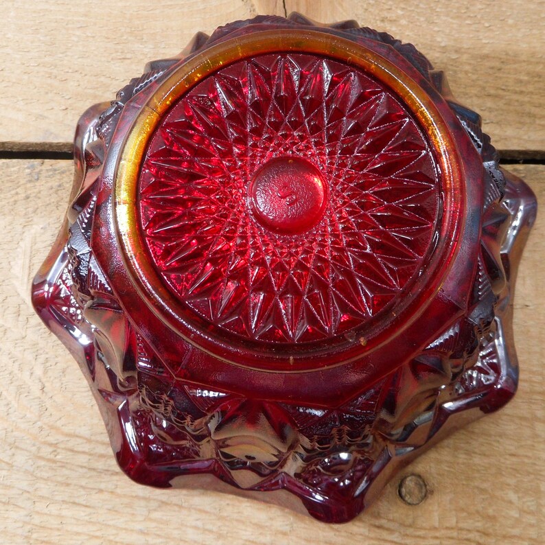 Red Carnival Glass Candy Dish, Imperial Glass Candy Dish, Hobstar Candy ...