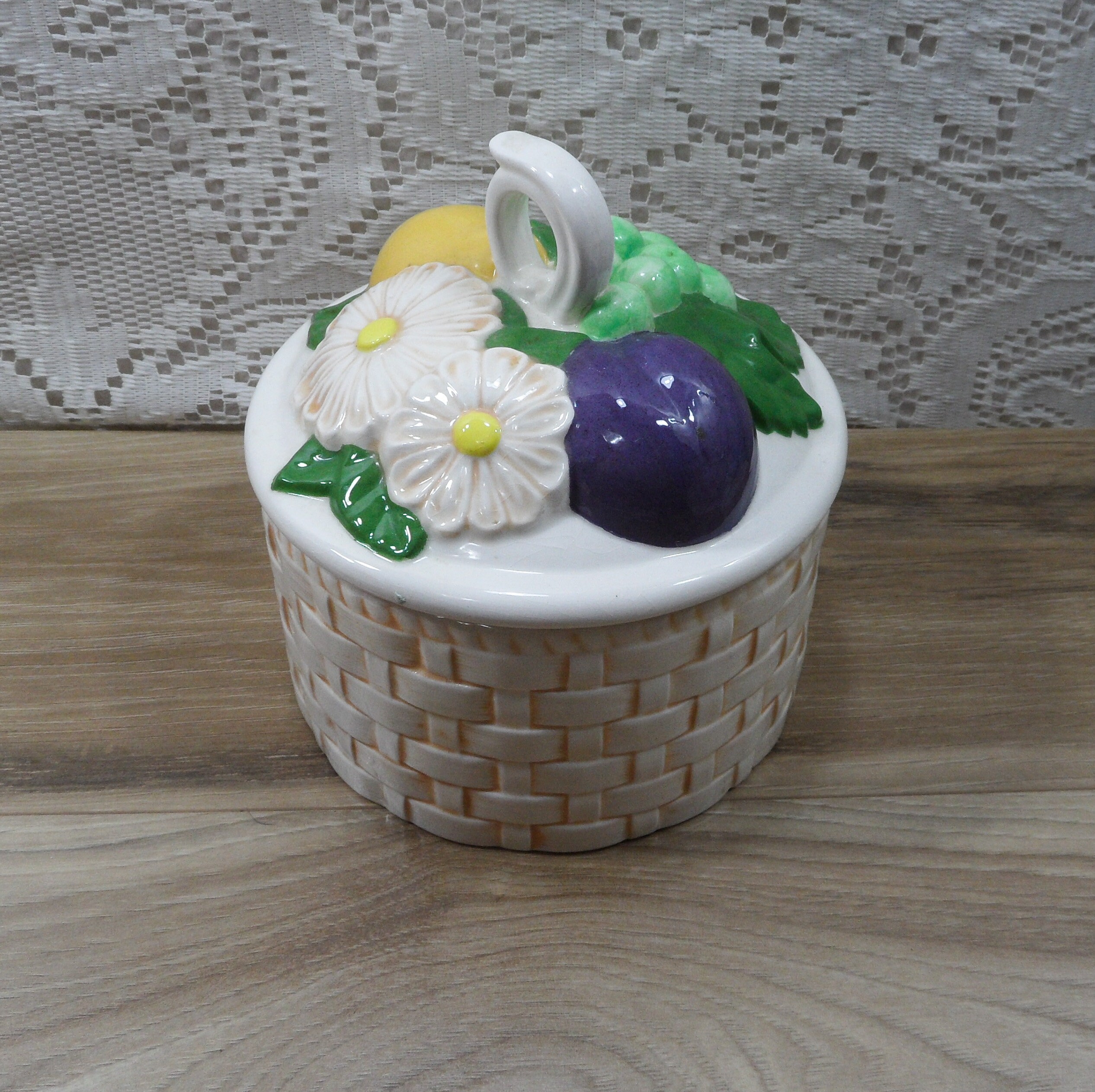 Basket Weave Canister, Ceramic Canister, Fruit Embossed Canister, Hand ...