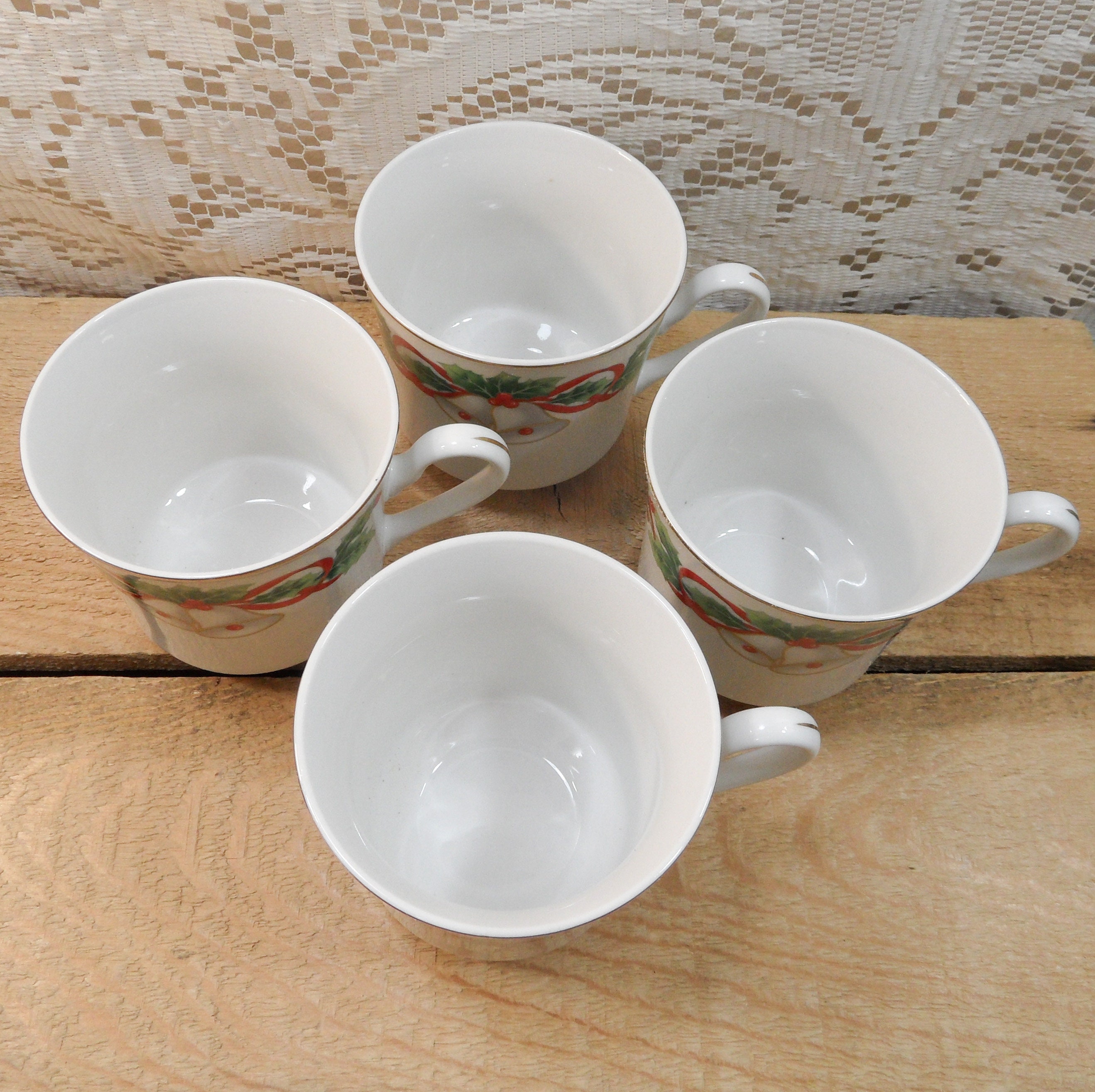 Sango Christmas China, Sango Christmas Coffee Cups, Set of 4, Holiday ...