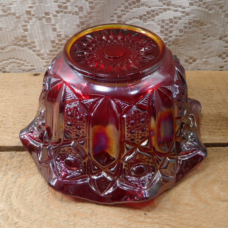 Red Carnival Glass Candy Dish, Imperial Glass Candy Dish, Hobstar Candy ...