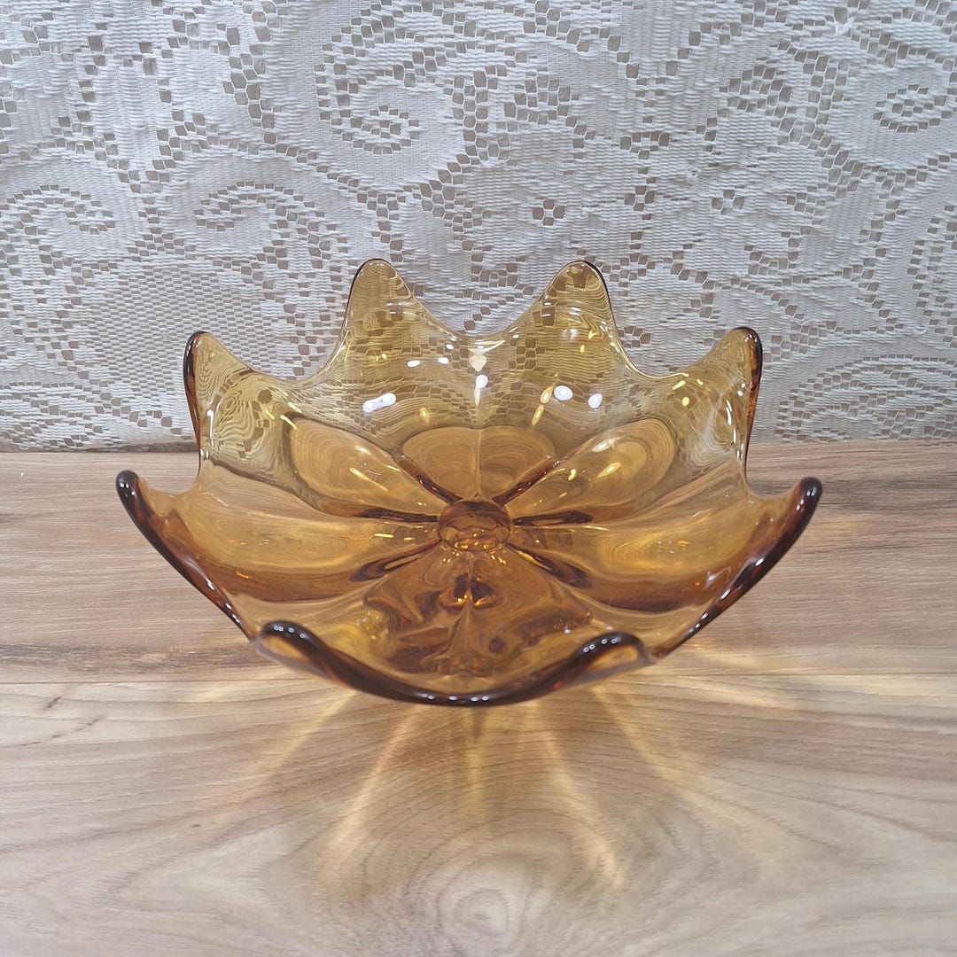 Viking Glass Compote, Viking Bowl, Glass Fruit Bowl, Amber Glass Bowl ...