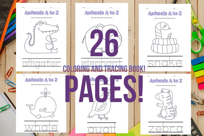 Animal Alphabet Coloring & Tracing Book - 26 Pages of Fun Learning!! - Etsy