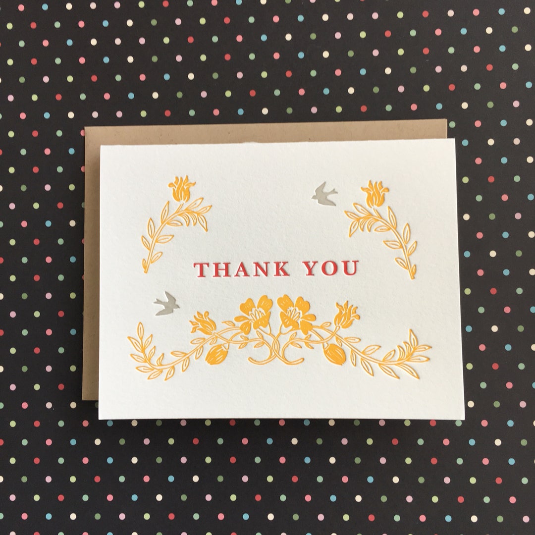 Thank You French Floral Letterpress Card - Etsy