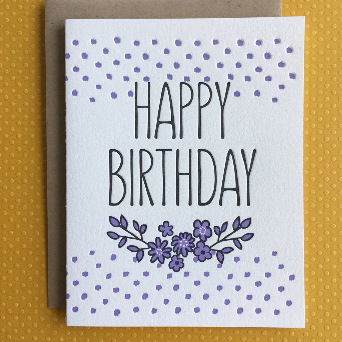 Purple Floral Birthday Letterpress Card - Etsy