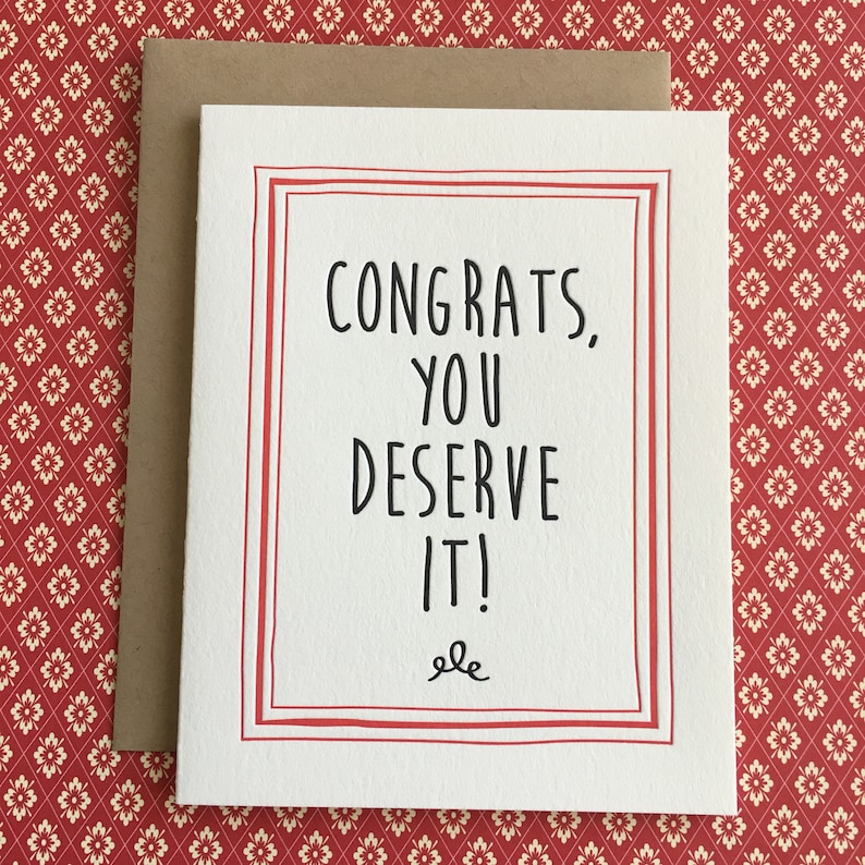 Congratulations You Deserve It Letterpress Card - Etsy