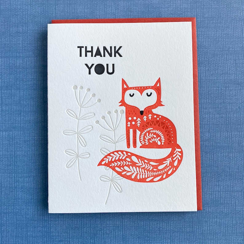 Thank You Fancy Fox - Letterpress Card - Etsy
