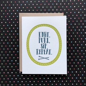 Knit, Purl, Sip - Letterpress Card - Etsy
