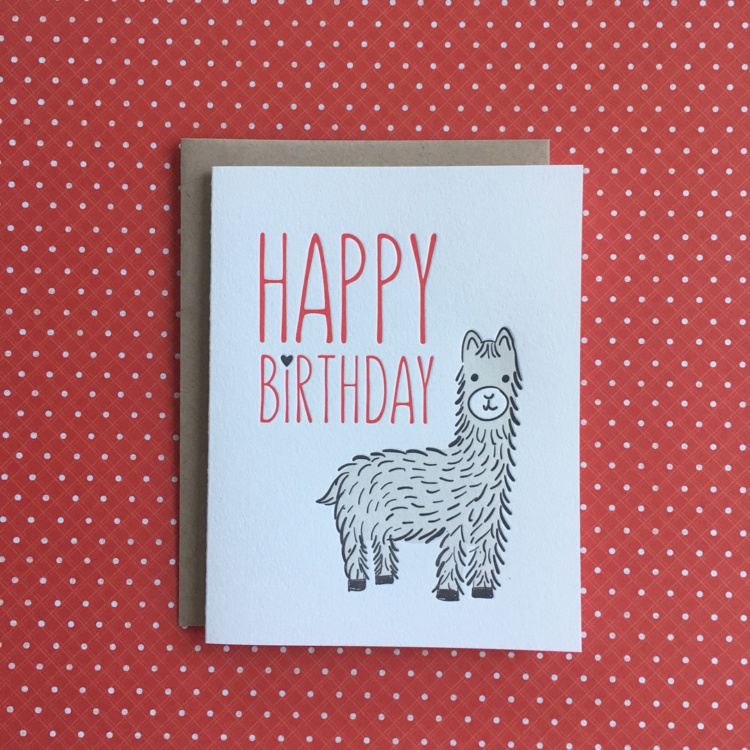 Llama Birthday Letterpress Card - Etsy