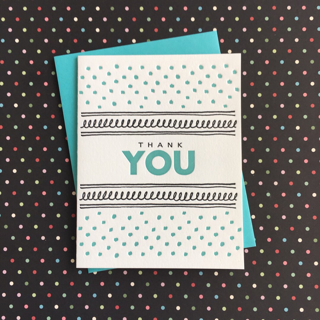 Thank You Fancy Blue Dot Letterpress Card - Etsy