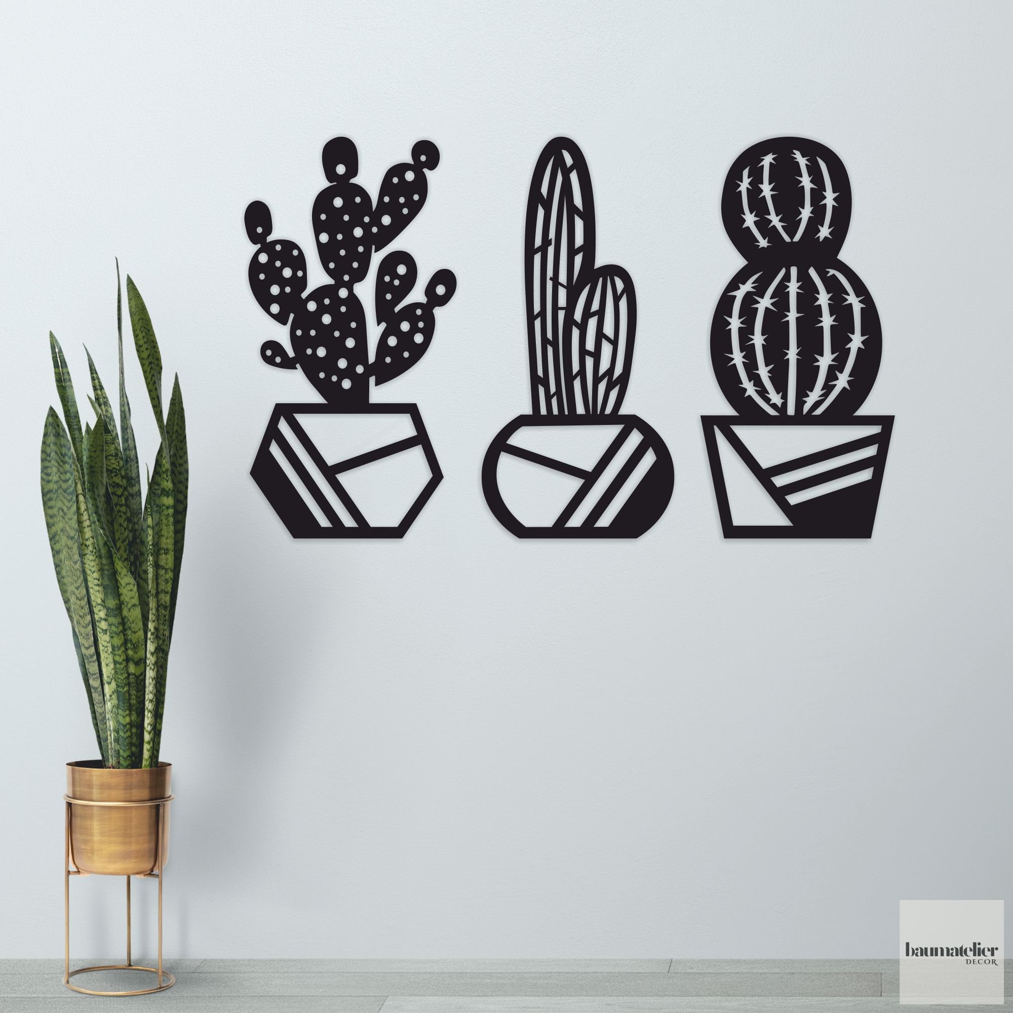 Cactus Wall Decor Set of 3, Laser Cut MDF Wall Decor, Wooden Flowers ...