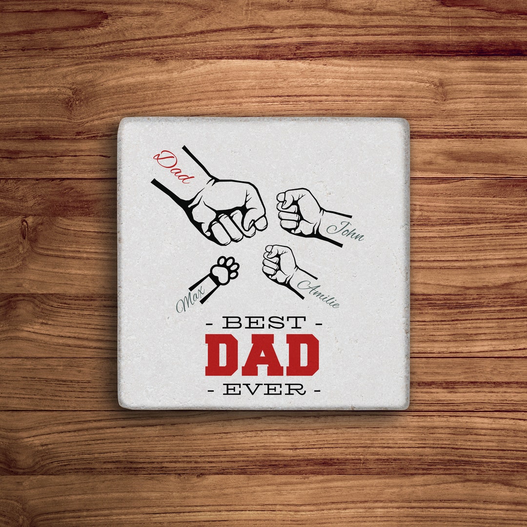 Father's Day Fist Bump Stone Coasters, Personalized Wood Coaster ...