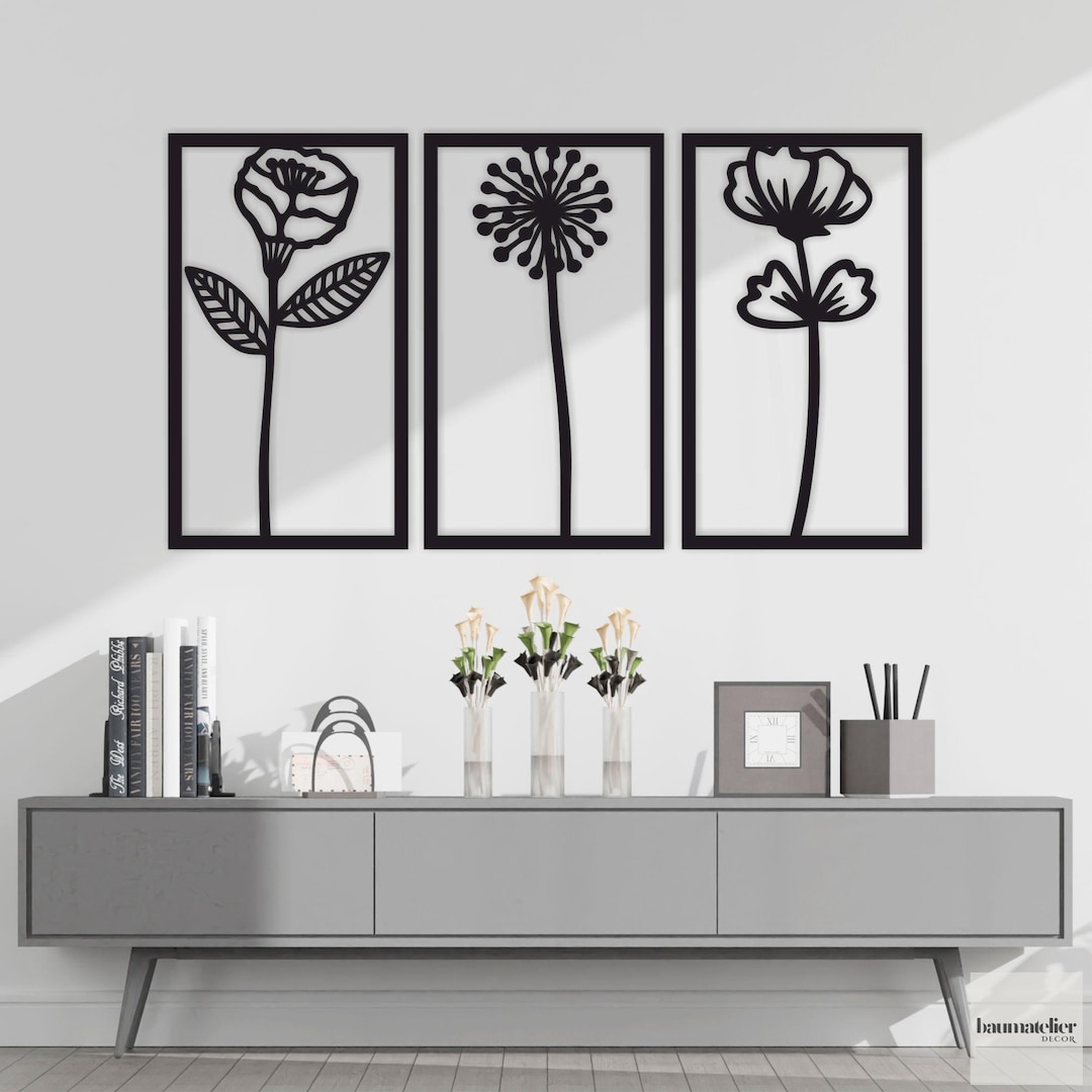 Flowers Wall Decor Set of 3, Wildflowers Wall Art, Botanical Floral ...