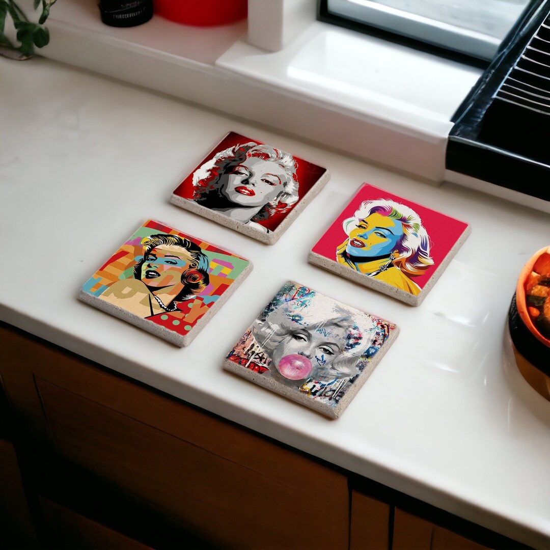 Marilyn Monroe Stone Coasters, Marilyn Monroe Coasters Set, Pop Art ...