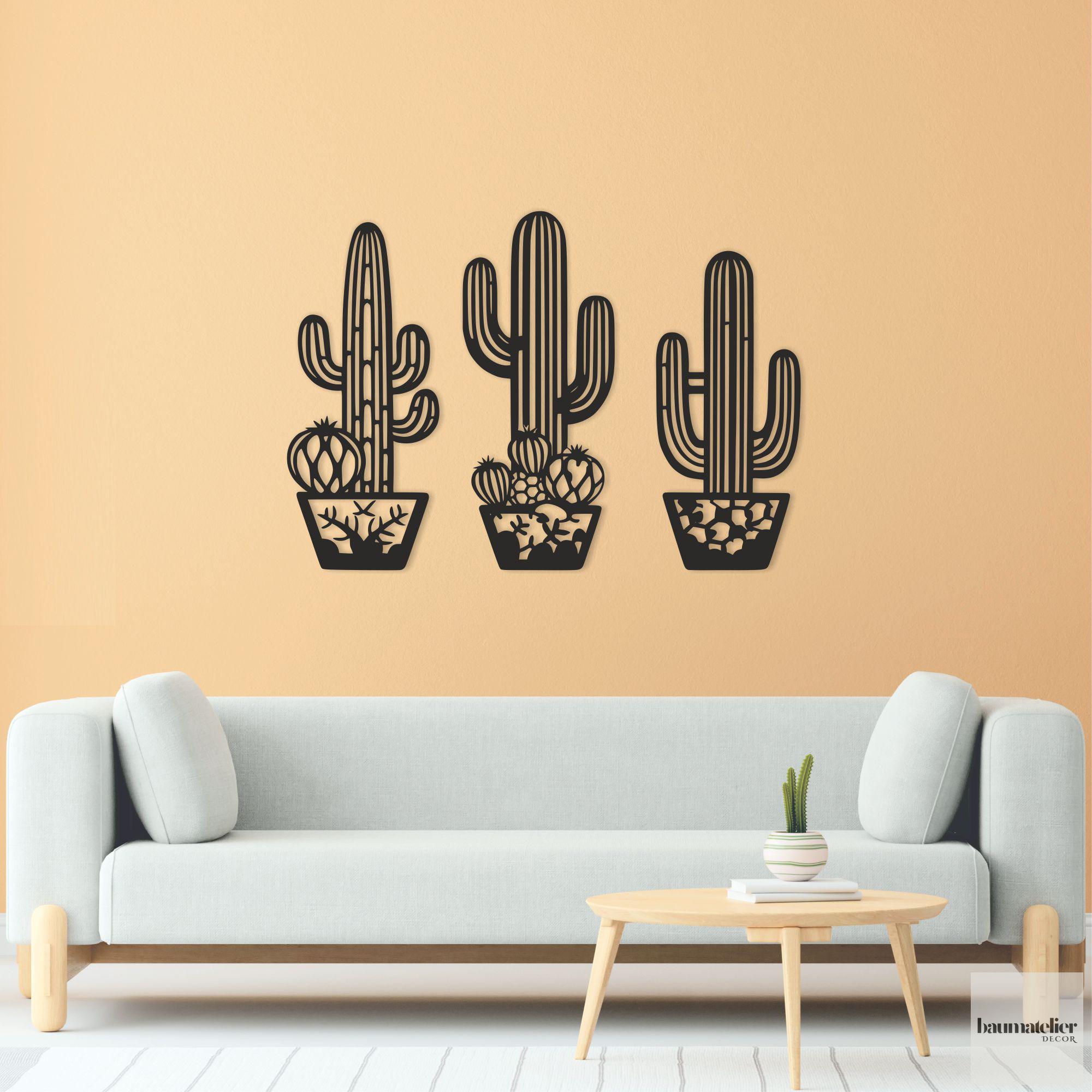 Cactus Wall Decor Set of 3, Laser Cut MDF Wall Decor, Wooden Flower ...