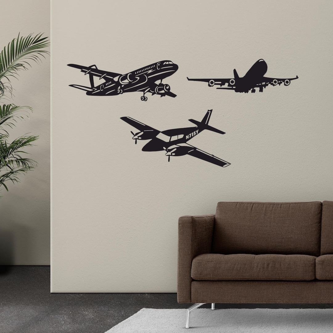 Airplane Wood Wall Art Set of 3, Airplane Silhouette Decor, Airplane ...