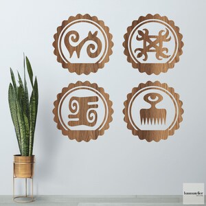 Adinkra Symbols Wood Wall Decor, African Symbol Set of 4, Adinkra Wall ...