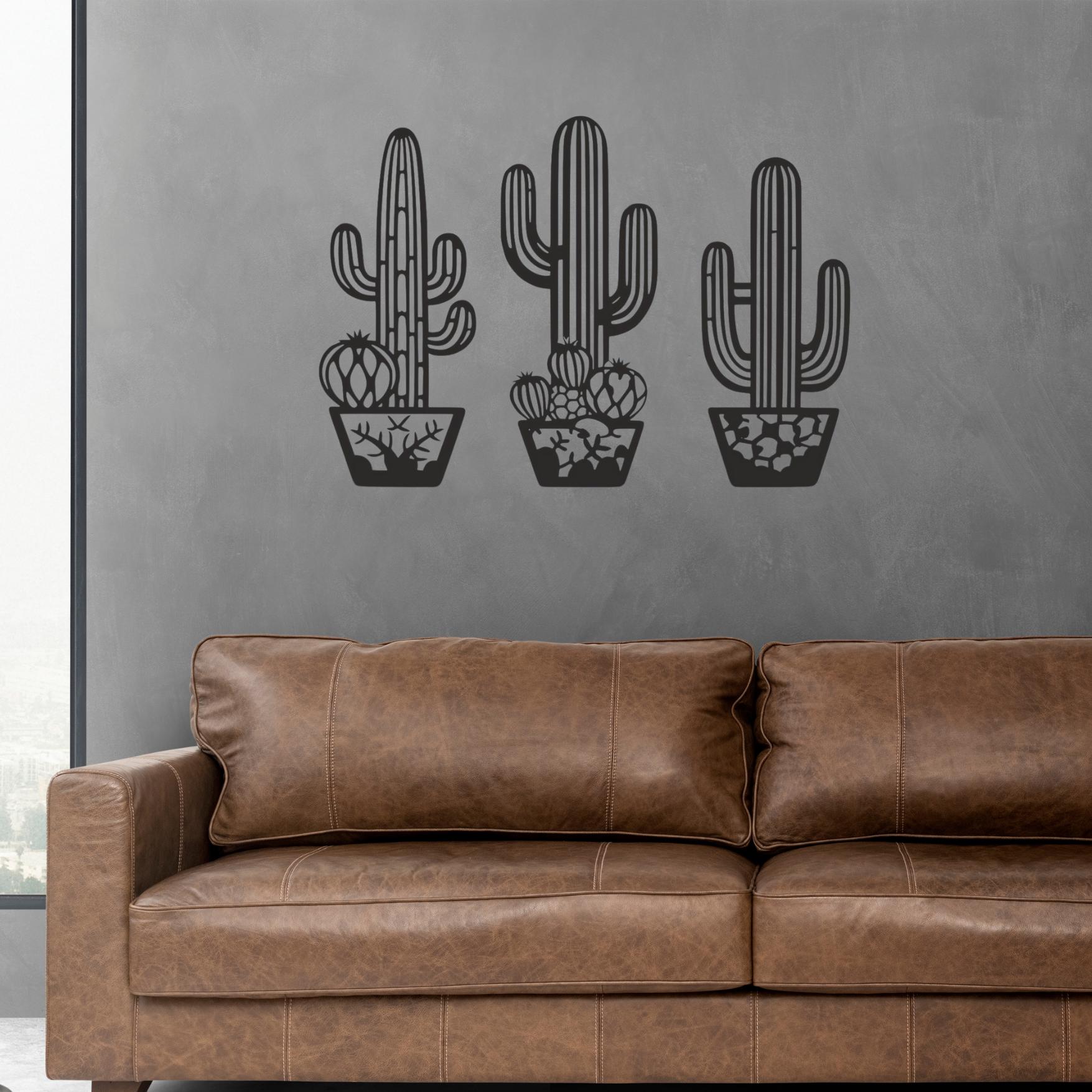 Cactus Wall Decor Set of 3, Laser Cut MDF Wall Decor, Wooden Flower ...