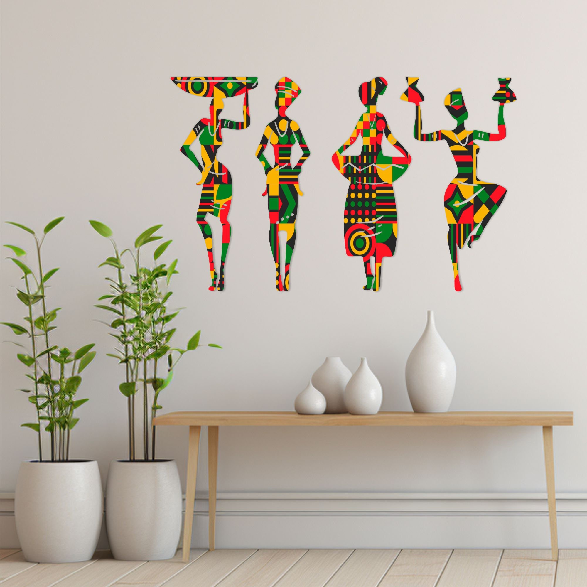 African Women Wall Decoration Set of 4, Laser Cut Colored Wall Art ...