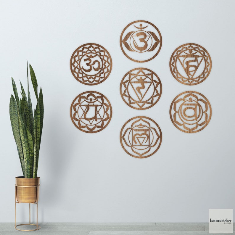 7 Chakra Symbols Wood Wall Decor, Seven Chakra Wall Art Set, Chakra ...