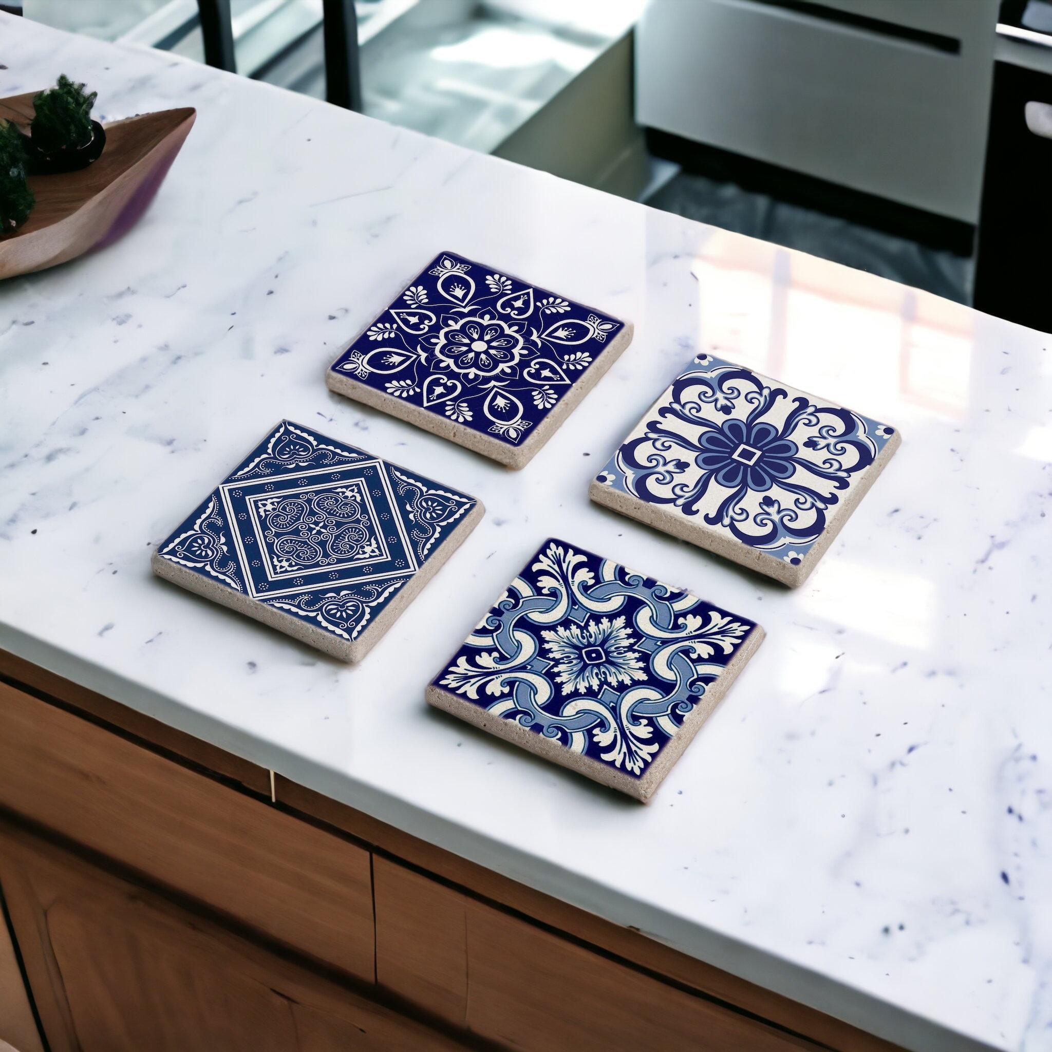Blue Tile Coasters Etsy UK