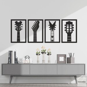 Guitar Wall Decor Set 4 , Electric, Acoustic, Bass Guitar Wall Art ...