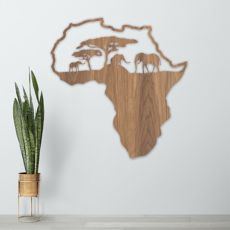 Wooden Africa Map, African Map Ethnic Wall Art, Housewarming Gift ...